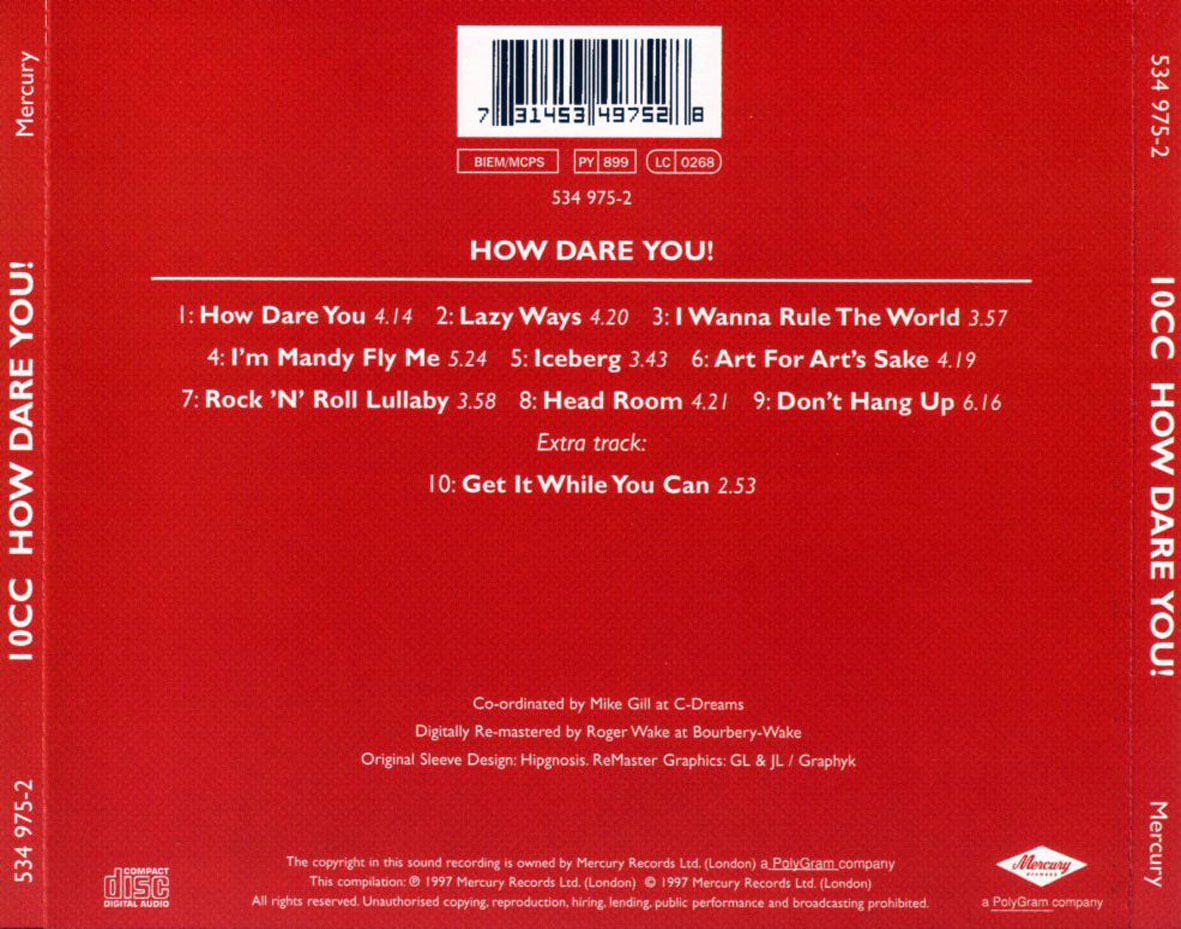 10cc How Dare You (1997) : Back | CD Covers | Cover Century | Over 1. ...